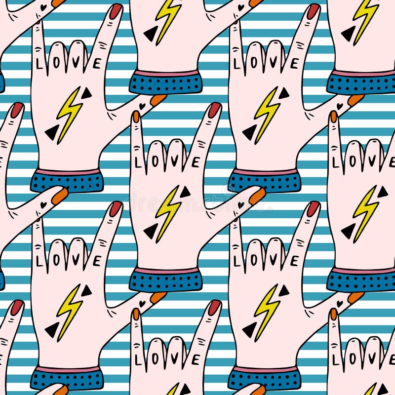 Hands Pattern. Hippie Vector Background. Stock Vector - Illustration of ...