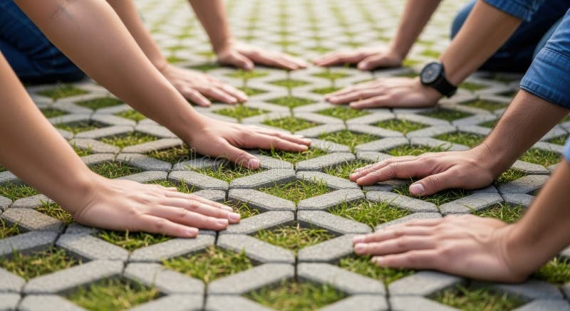 Hands on Pavement Grass Teamwork Stock Illustration - Illustration of ground, symbolizing: 384734078