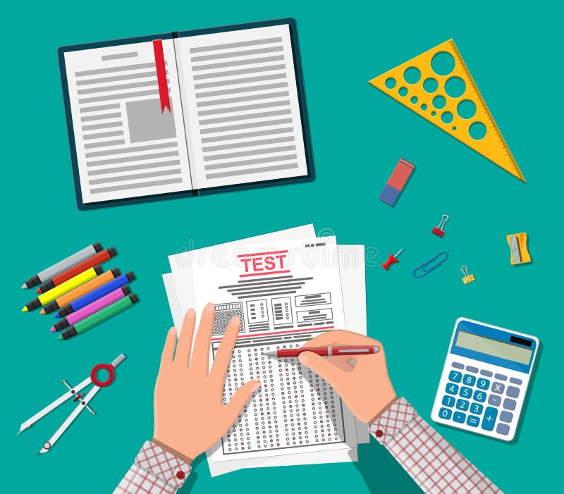 Hands with Pen Fill Survey or Exam Forms. Stock Vector - Illustration ...