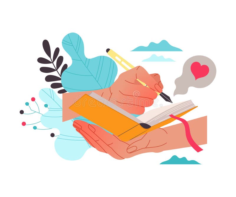 Hands with Pen Writing in Notepad As Working with Text Process Vector ...