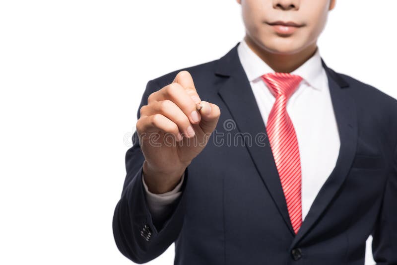 Hands with Pen Writing on Screen Isolated Stock Photo - Image of ...