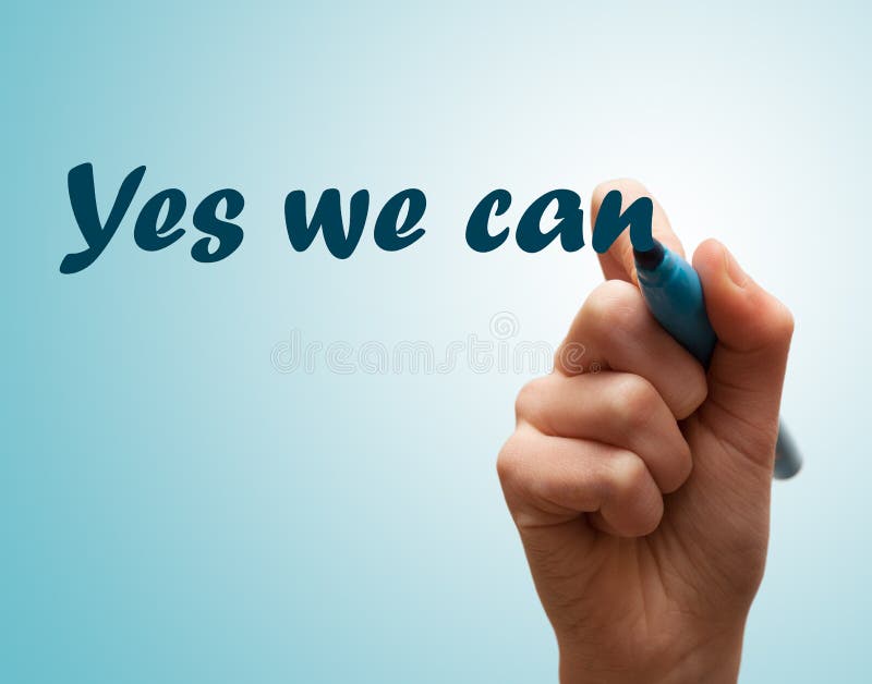 Hands Holding Yes You Can In The Sky Stock Image - Image of leading ...