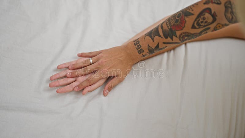 Hands of People Lying on Bed with Hands Together at Bedroom Stock Photo ...