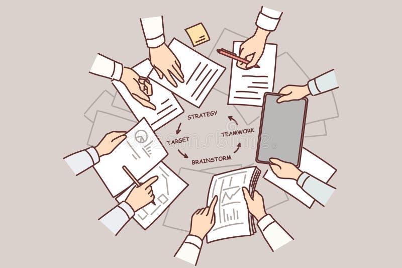 Hands of People Over Table with Documents Doing Teamwork and ...