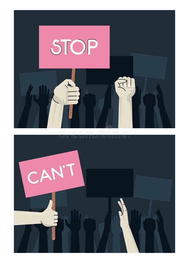 Hands People Protesting Lifting Banners with Stop and Cant Words Scenes ...