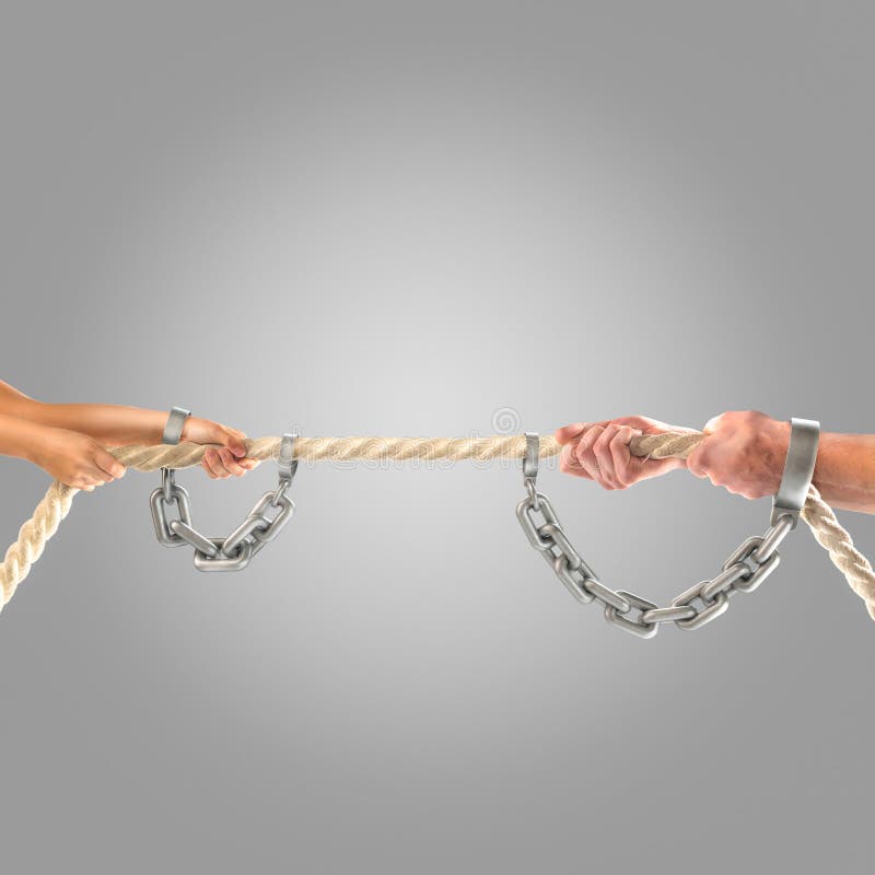 Hands of People Pulling the Rope on a Gray Background. Competition ...