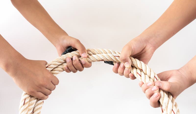 Hands of People Pulling the Rope. Team Building Cooperation Concept ...