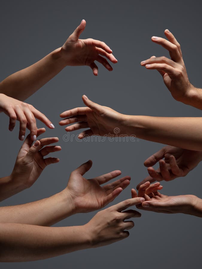 Hands of People`s Crowd in Touch Isolated on Black Studio Background ...