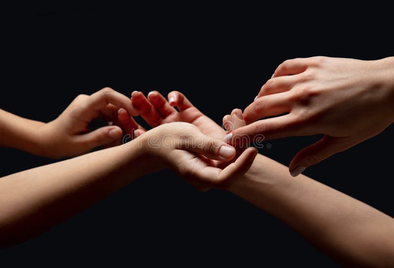 Hands of People`s Crowd in Touch Isolated on Black Studio Background ...