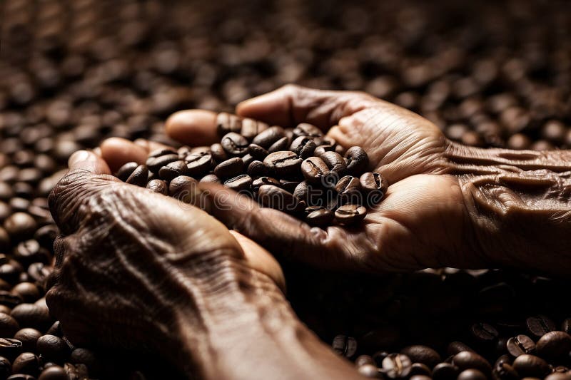 Hands of People Showing a Pile of Roasted Coffee Beans in Front of a ...