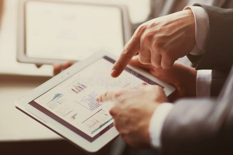 Hands of People Working with Tablet Computer in Office. Technology ...