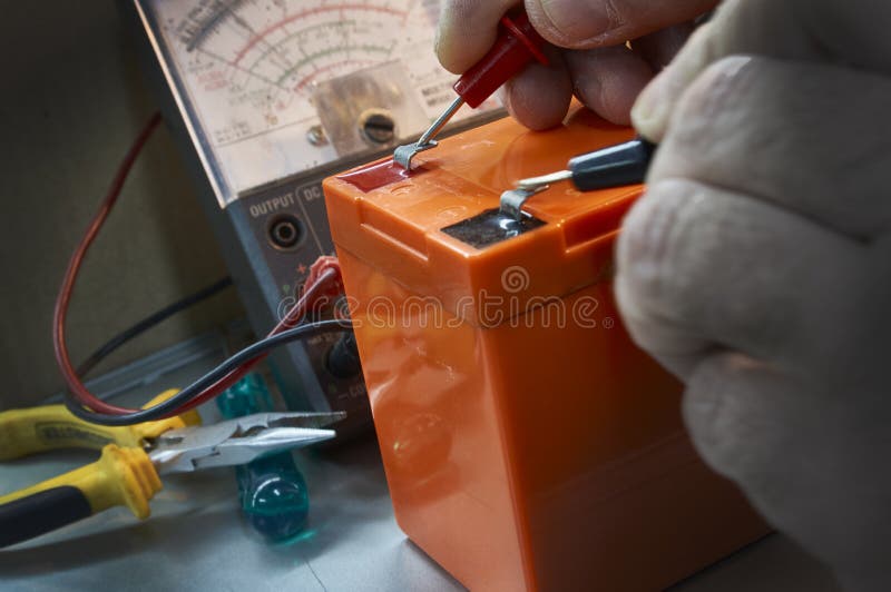 Checking a Gel Battery with the Multimeter Stock Photo - Image of ...