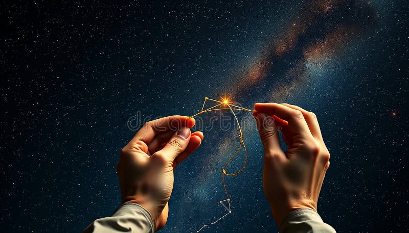 Hands of a Person, Illuminated Against a Starry Night Sky, are Holding ...