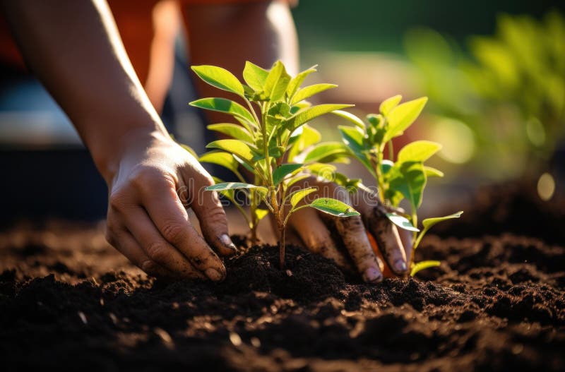 Hands of a Person Planting a Plant Stock Illustration - Illustration of ...