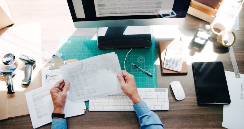 Hands, Person and Reading Documents with Distribution Industry ...