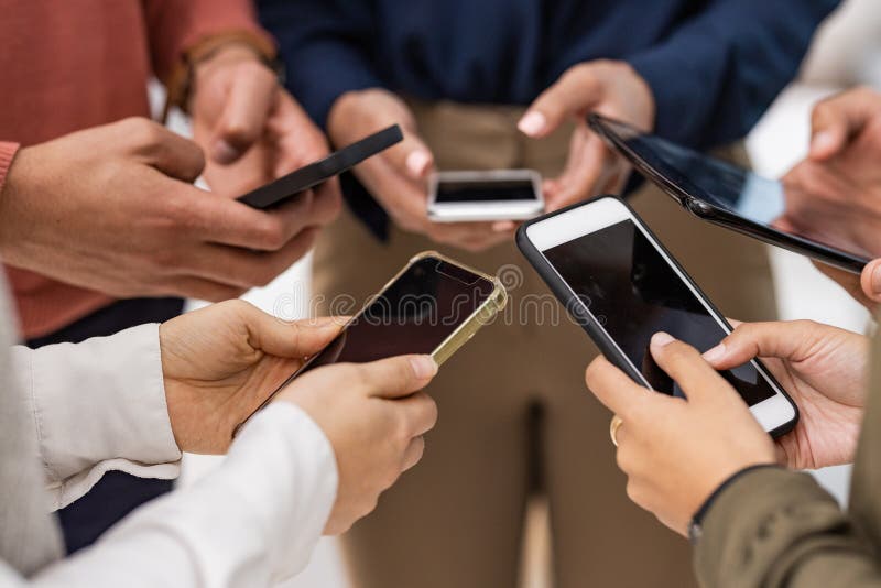 Hands, Phone and Networking on Mockup Screen in Collaboration, Social ...