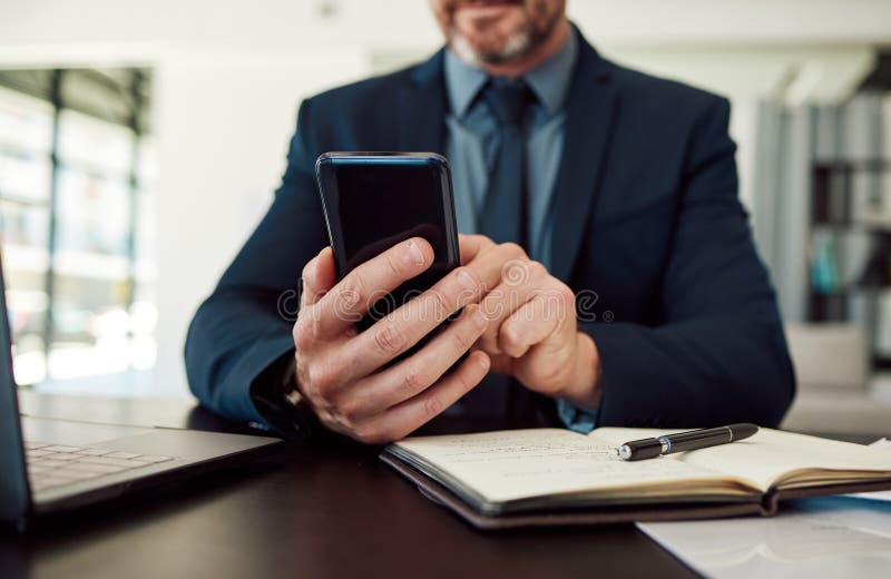 Hands, Phone and Notebook with a Business Man Checking His Calendar ...