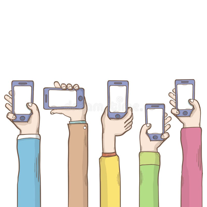 Hands with Phone Template Vector Cartoon Stock Vector - Illustration of ...