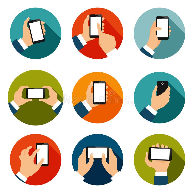 Hands with Phones Icons Set Vector Illustration Stock Vector ...