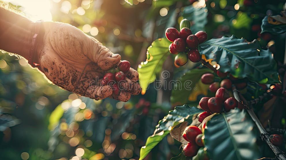 Hands Pick Coffee Beans. Selective Focus Stock Photo - Image of arabica ...