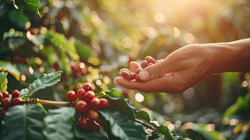 Hands Pick Coffee Beans. Selective Focus Stock Illustration ...