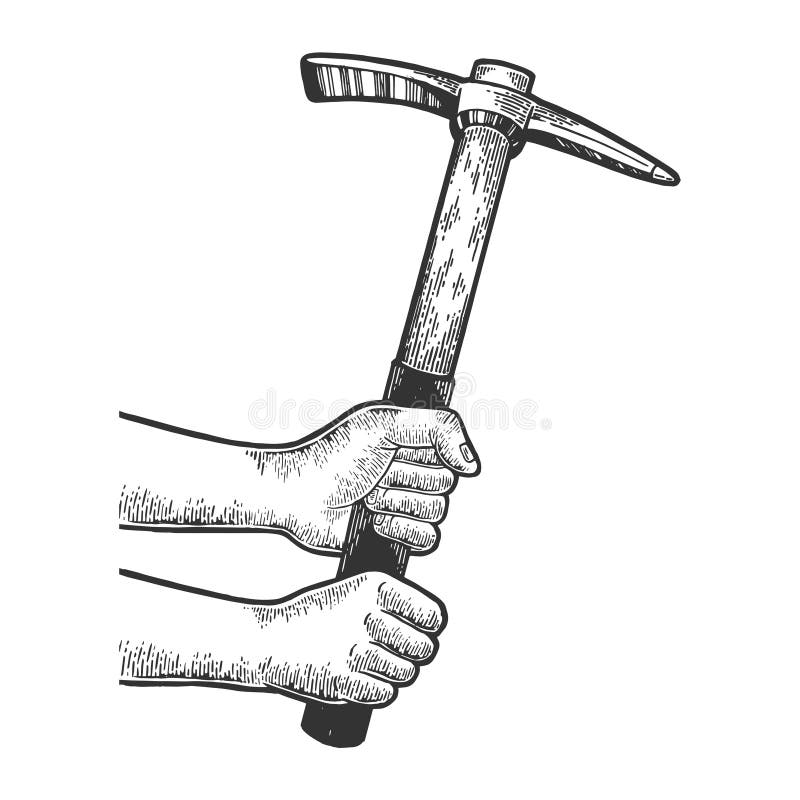 Hands with Pick Pickaxe Sketch Engraving Stock Vector - Illustration of ...