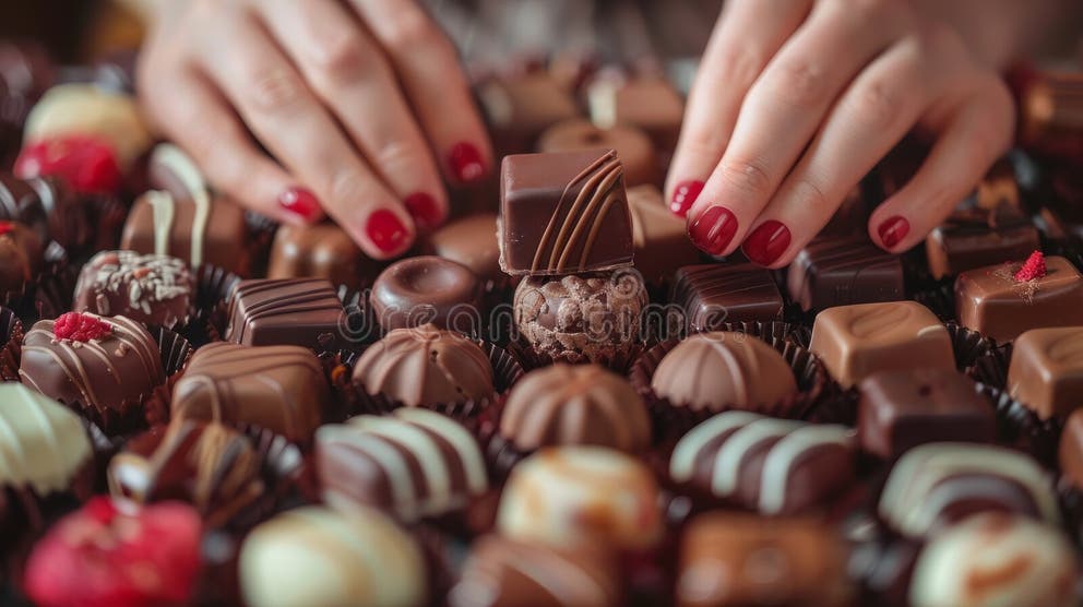 Hands Picking from an Assortment of Chocolates Stock Photo - Image of ...