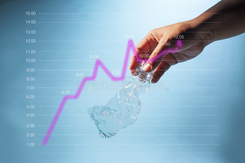 The Hand Picks Up a Crushed Plastic Bottle, Insulated the Line Graph of ...
