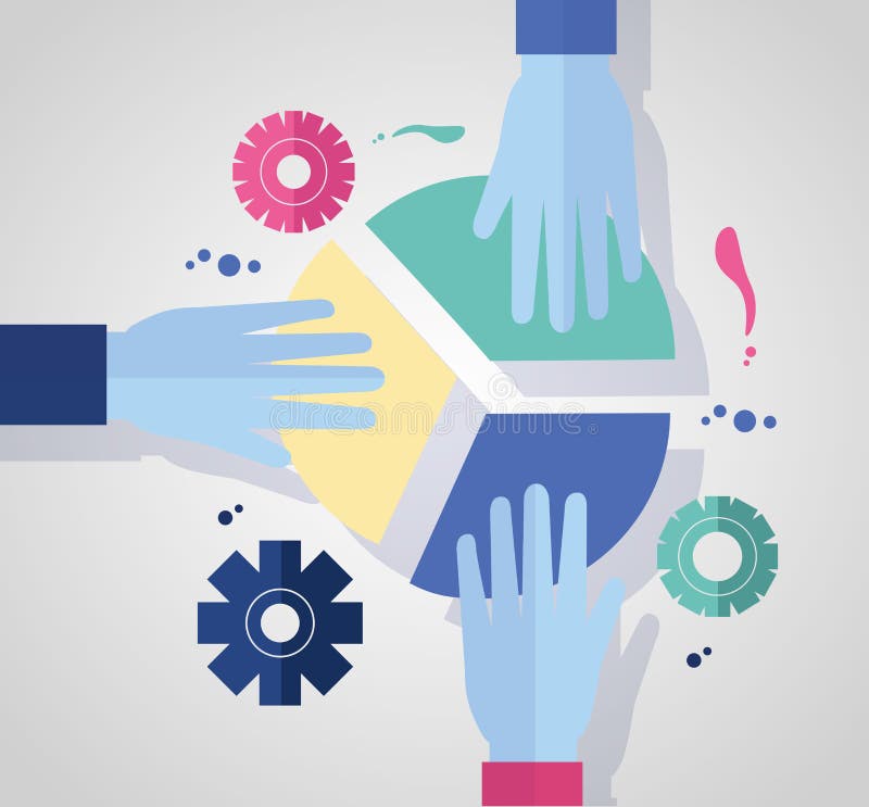 Hands Pie Chart Pieces Team Stock Illustration - Illustration of project, work: 146311583
