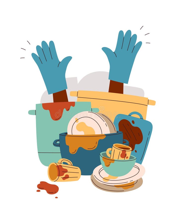 Hands in Pile of Different Things Flat Icon Dirty Dishware Stock Vector ...