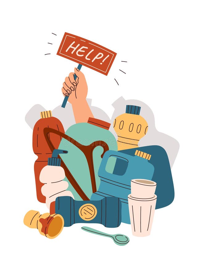 Hands in Pile of Different Things Flat Icon Household Stock Vector ...