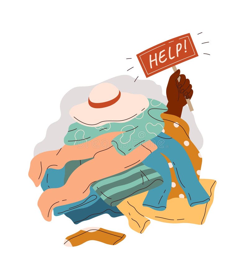 Hands in Pile of Different Things Flat Icon Trendy Clothes Stock Vector ...