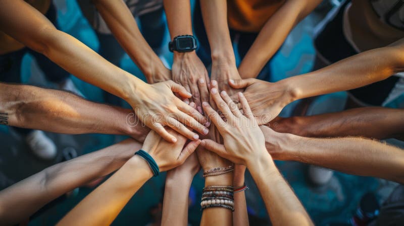 Hands Piled on Top of Each Other Stock Image - Image of piled, huddle ...