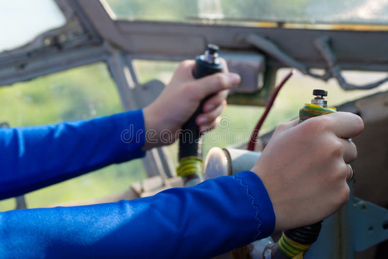 Hands Pilot at Wheel the Airplane Stock Image - Image of holding ...