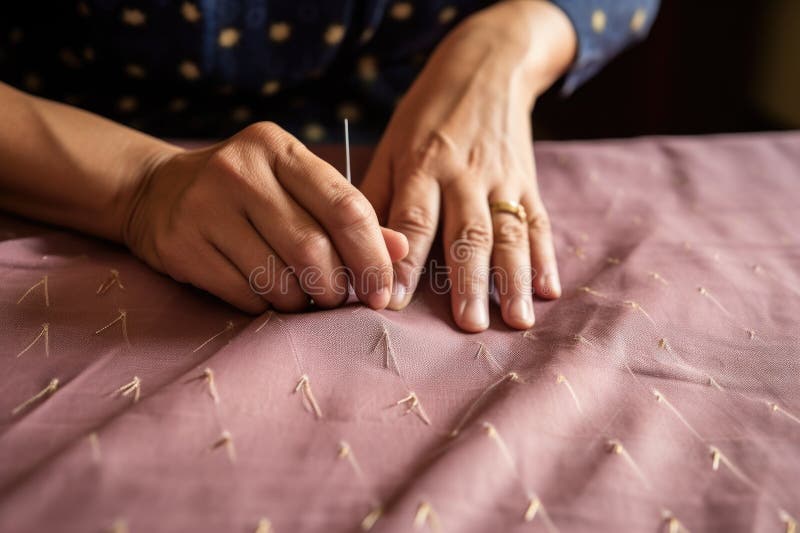 Hands Pinning Pattern Onto Cloth Stock Photo - Image of sewing, pattern ...