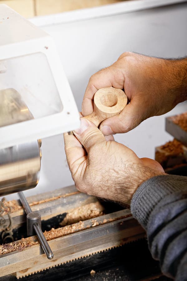 Hands at Pipe Processing on Lathe Stock Photo - Image of craftsman ...