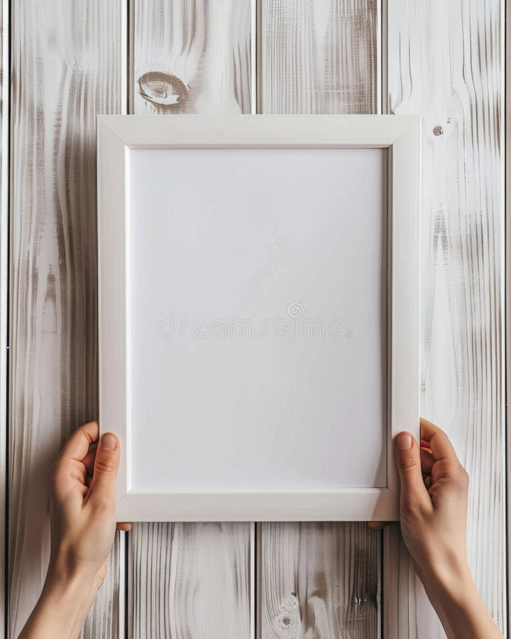 Hands Placing Blank Photo Frames on Wall for Mockup Stock Illustration ...
