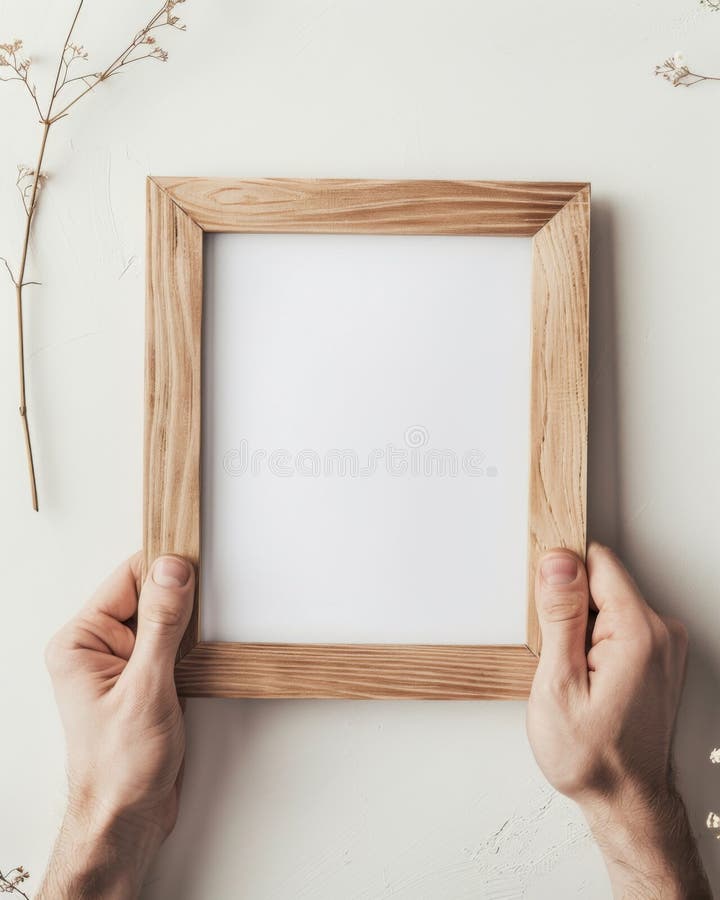 Hands Placing Blank Photo Frames on Wall for Mockup Stock Illustration ...