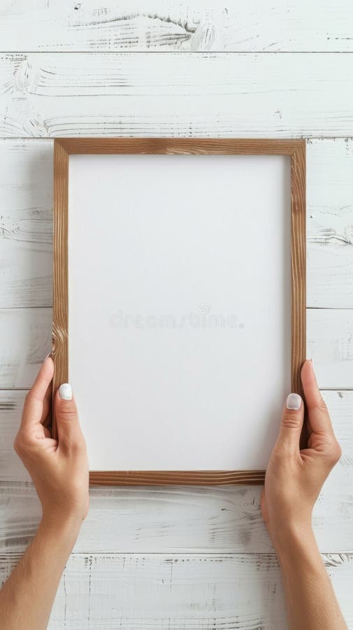 Hands Placing Blank Photo Frames on Wall for Mockup Stock Illustration ...