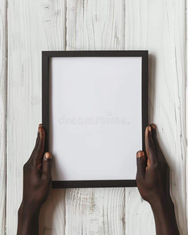 Hands Placing Blank Photo Frames on Wall for Mockup Stock Illustration ...