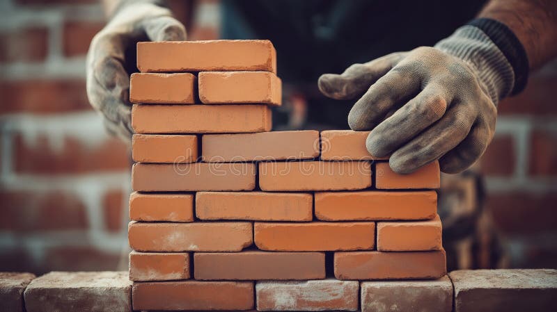 Hands Placing Bricks in a Masonry Project Stock Illustration ...