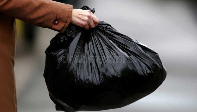 Hands Placing a Garbage Bag in a Trash Can Stock Photo - Image of ...
