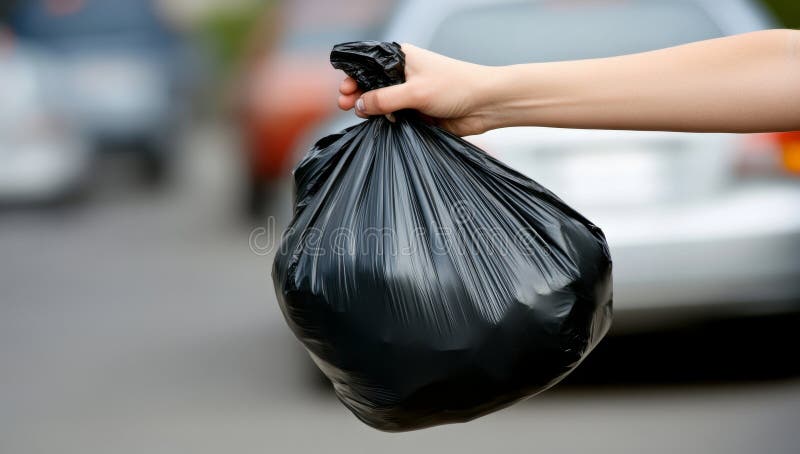 Hands Placing Garbage Bags in Trash Cans Stock Photo - Image of ...
