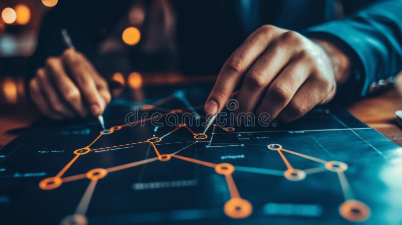 Hands Planning Strategy on Futuristic Digital Interface Stock Photo ...