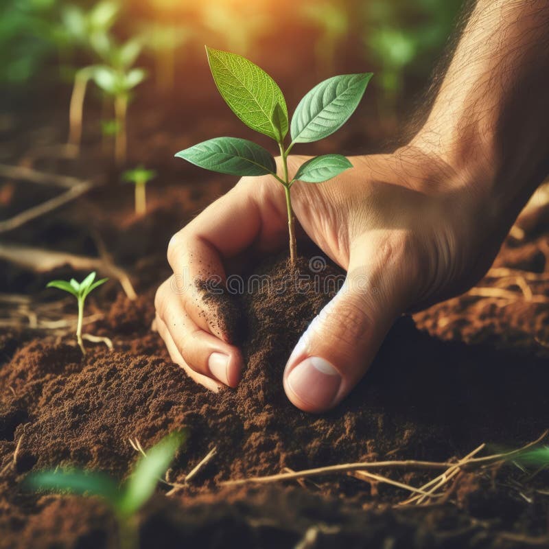 Hands Planting a Seedling into the Ground Stock Illustration ...