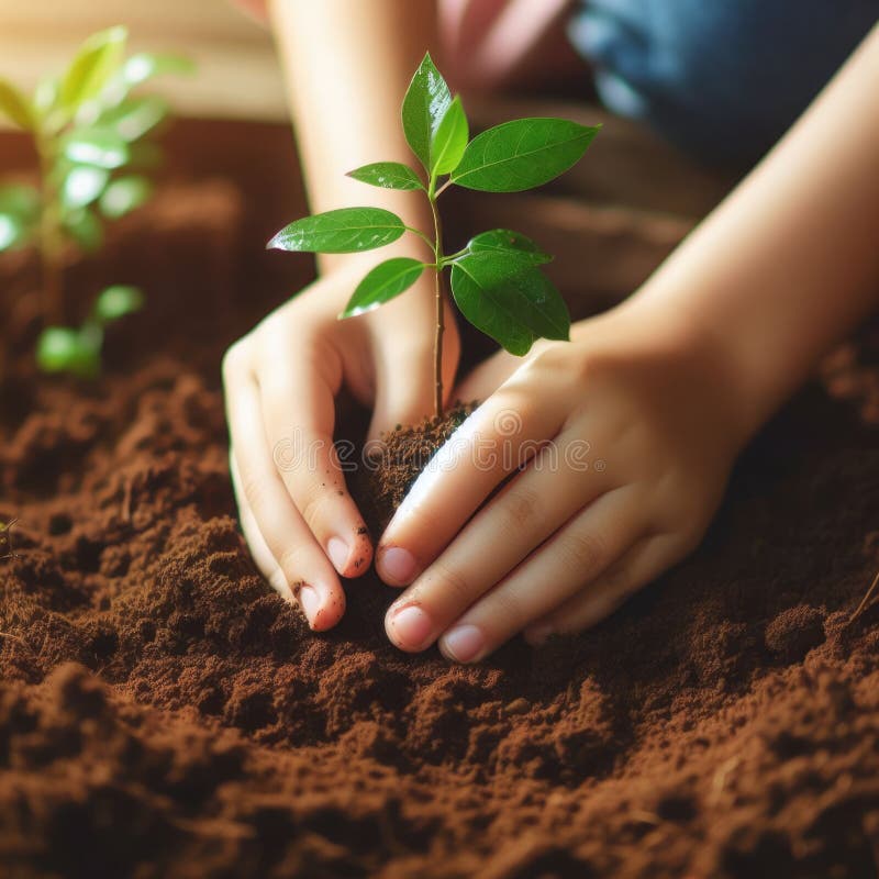 Hands Planting a Seedling into the Ground Stock Illustration ...