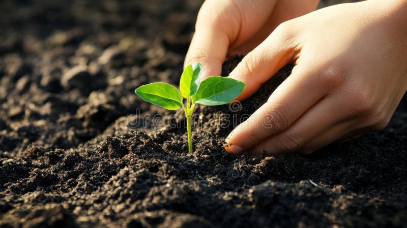 Hands Planting a Seedling in Soil Stock Illustration - Illustration of ...