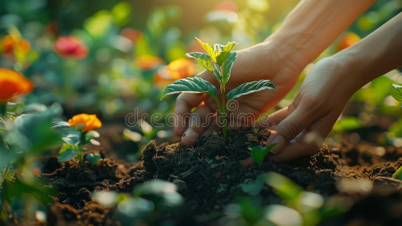 Hands Planting a Seedling in Soil Stock Image - Image of gardening ...