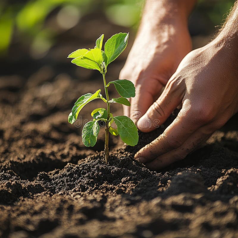Hands Planting a Seedling in Soil Outdoors Stock Image - Image of ...