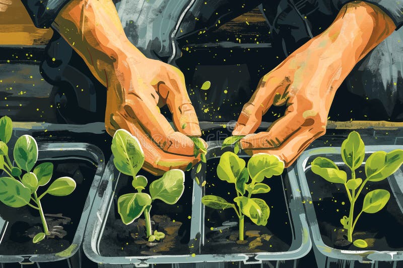 Hands Planting Seedlings in Pots, Gardening Concept Stock Image - Image ...